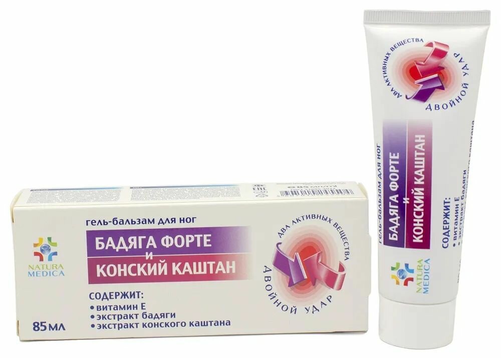 Гель-бальзам от синяков и ушибов Natura Medica Бадяга форте и Конский каштан, 85 мл