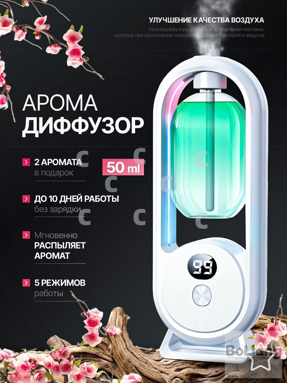 Аромадиффузор ультразвуковой 019e1f0a19c37c6ebd3ab32953f790ff, белый для дома интерьерный