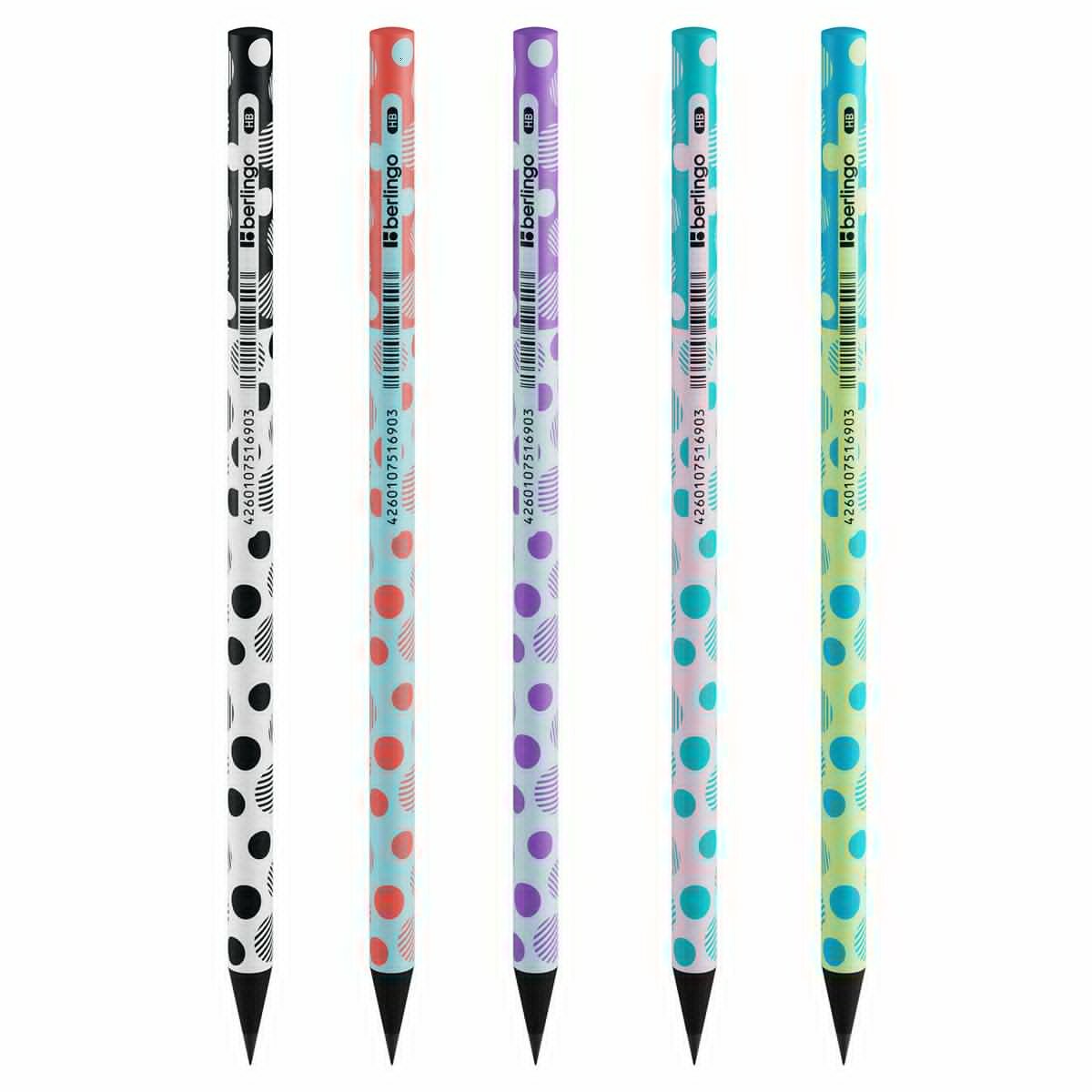 Карандаш чернографитный Berlingo Dots (НВ, круглый, черное дерево, заточенный) (BP01301), 72шт.