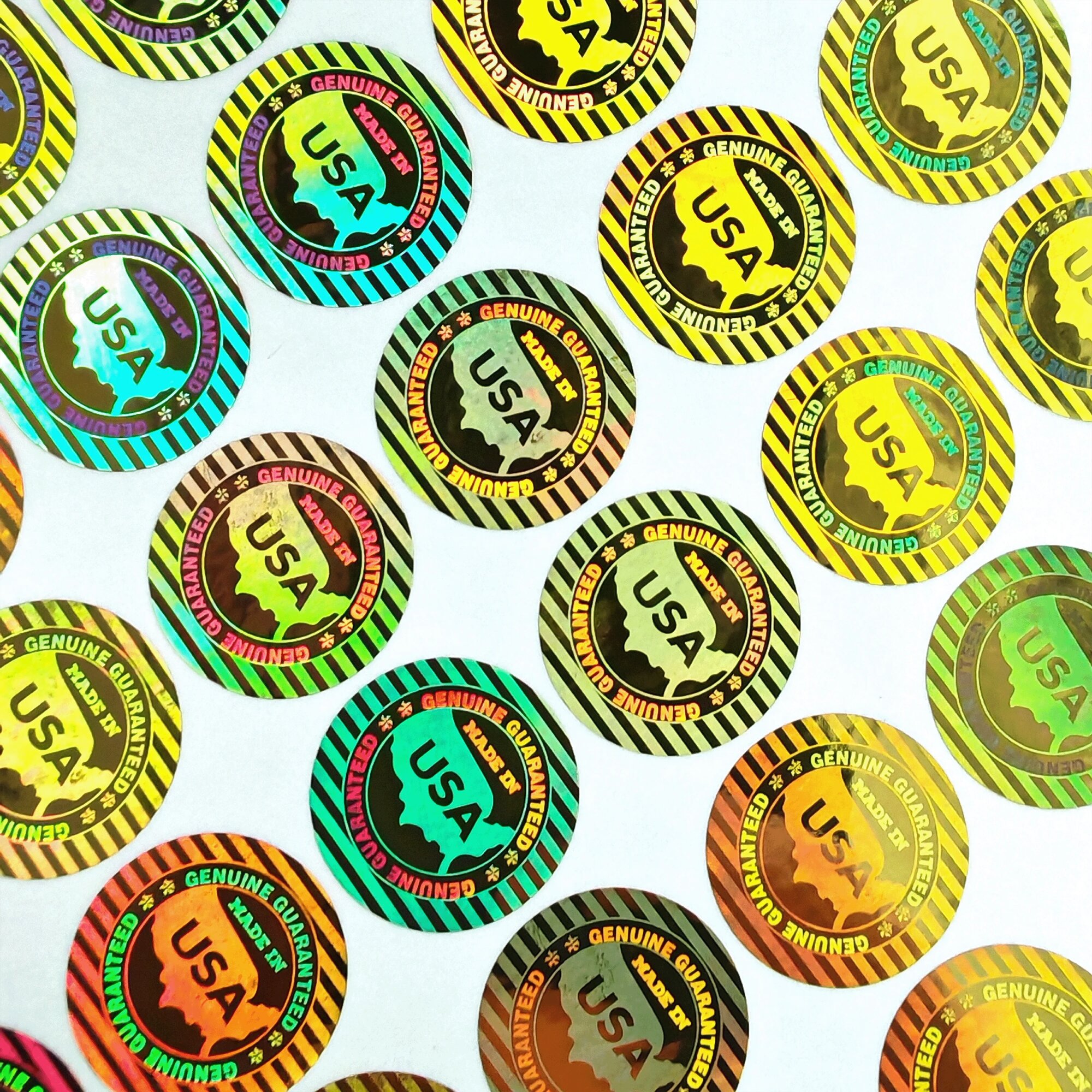 Наклейка "Made in USA" голографическая, 20 мм, Gold-300pcs