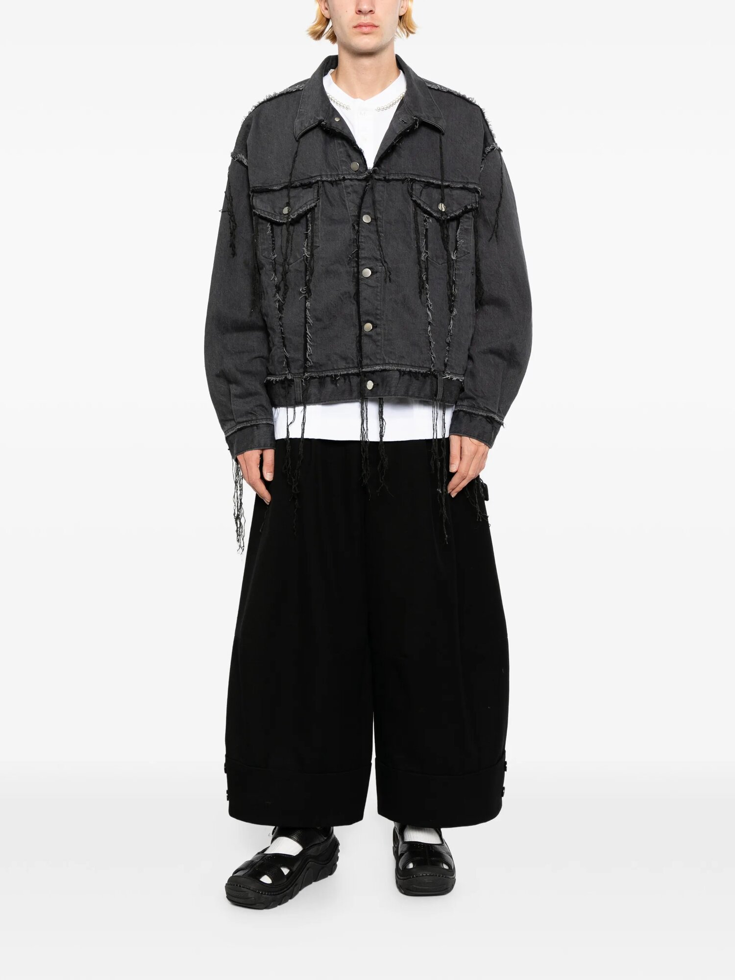 Куртка Midorikawa Frayed-edge denim jacket, размер 1, black/black — фото 1