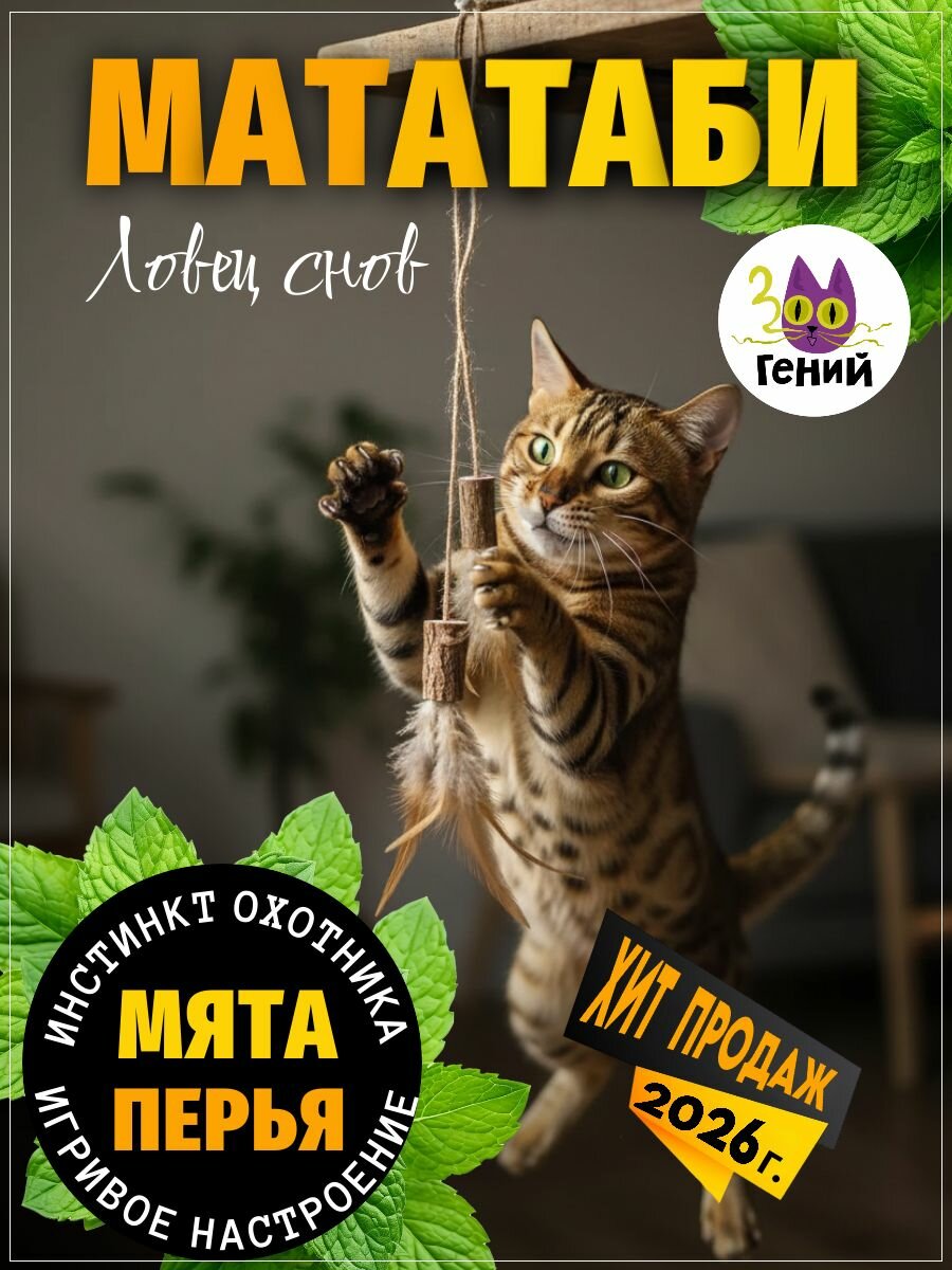Игрушка для кошек "Нун-чаки", с перьями, для здоровья зубов, для снятия стресса, дерево, перо