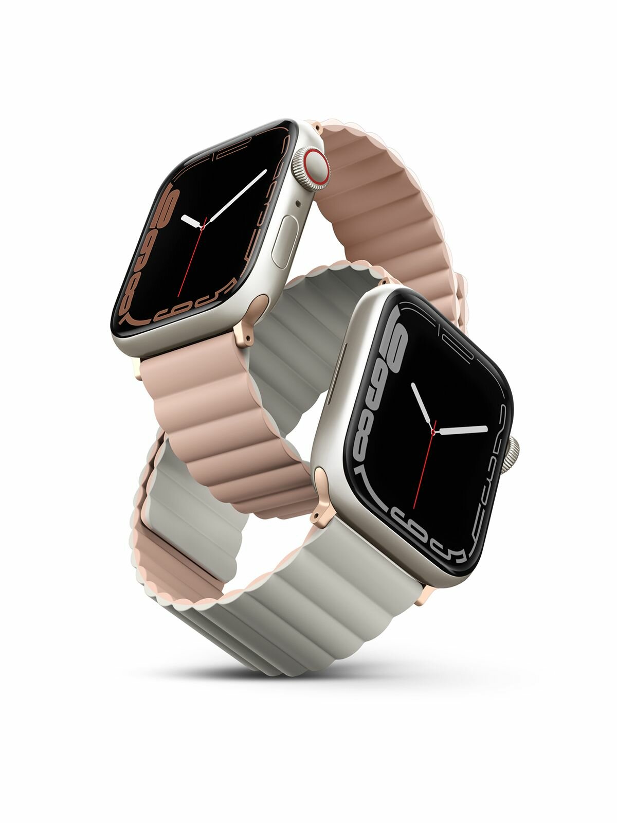 Ремешок UNIQ Revix для смарт часов Apple Watch 44 45 46 49 мм двухсторонний силиконовый магнитный розовый/бежевый