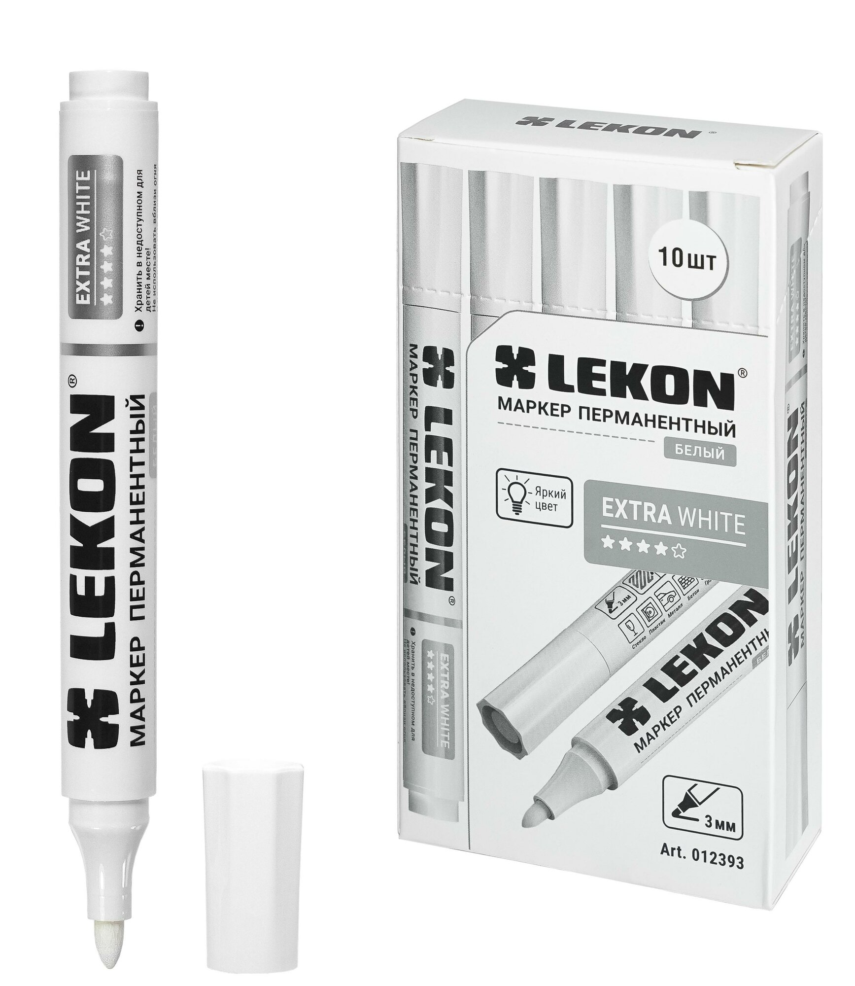 Маркер перманентный LEKON EXTRA WHITE белый 10 штук упаковка 012393