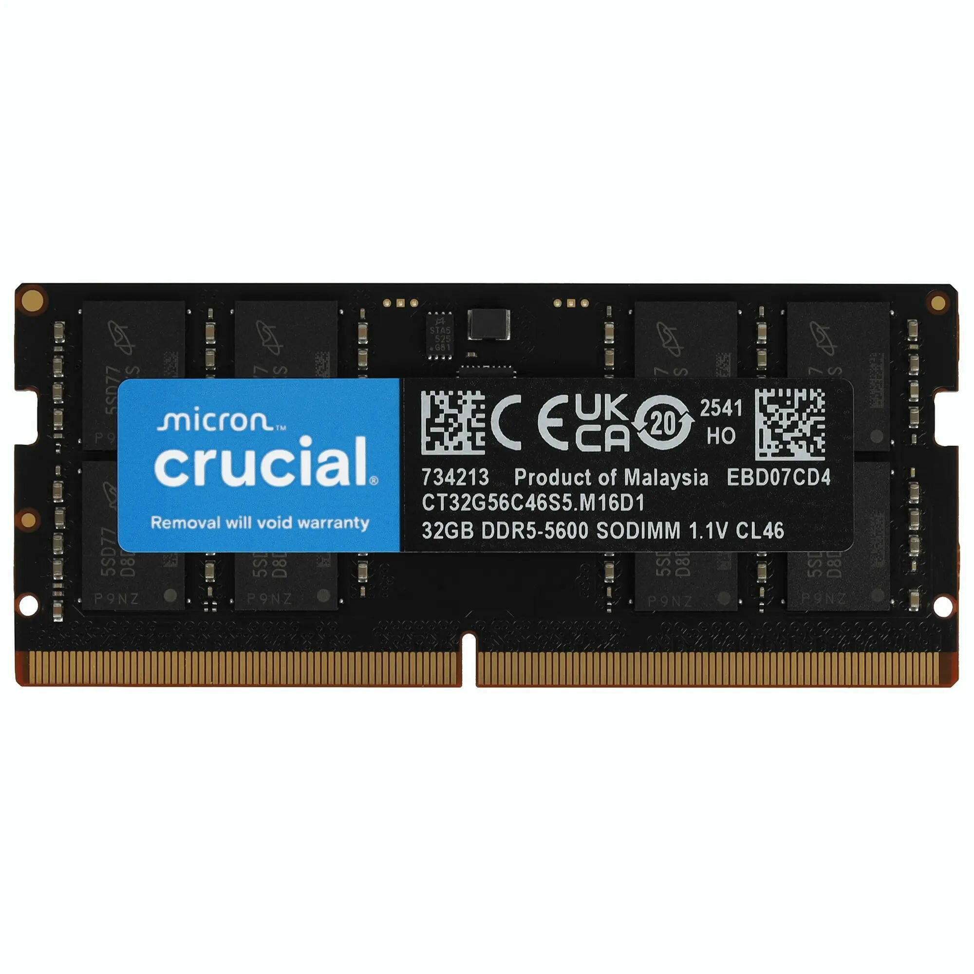Оперативная память SODIMM Crucial CT32G56C46S5 (CT32G56C46S5) 32 Гб - DDR5, 32 ГБ х 1 шт, 5600 МГц, PC44800