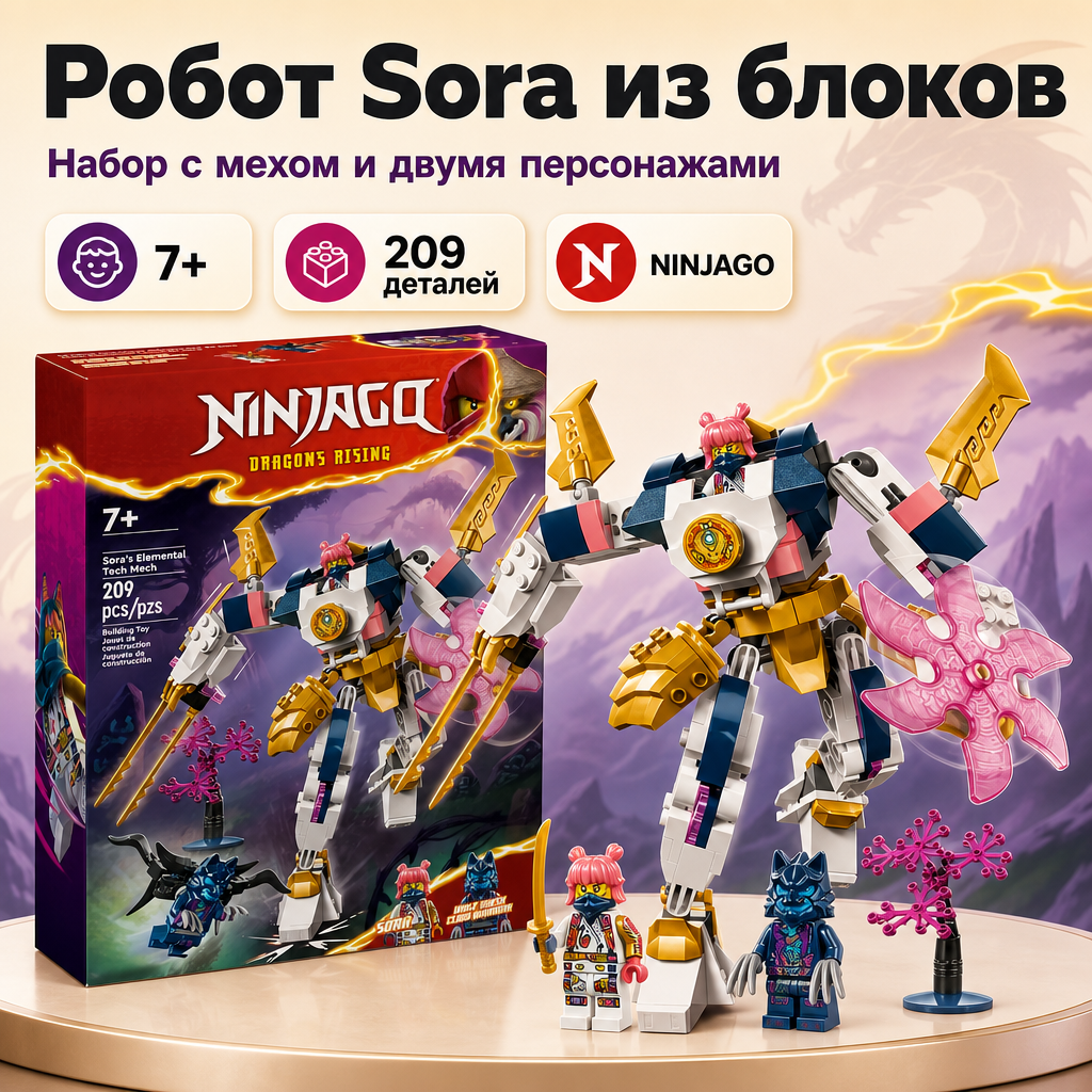 Конструктор Ninja Робот Sora из блоков, 209 деталей, подарок для детей и взрослых