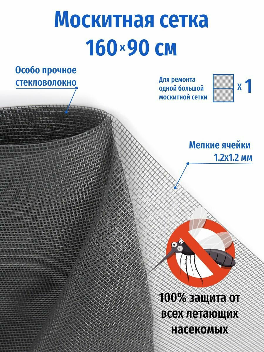 Москитная сетка полотно 1,6х0,9 м. для ремонта сетки