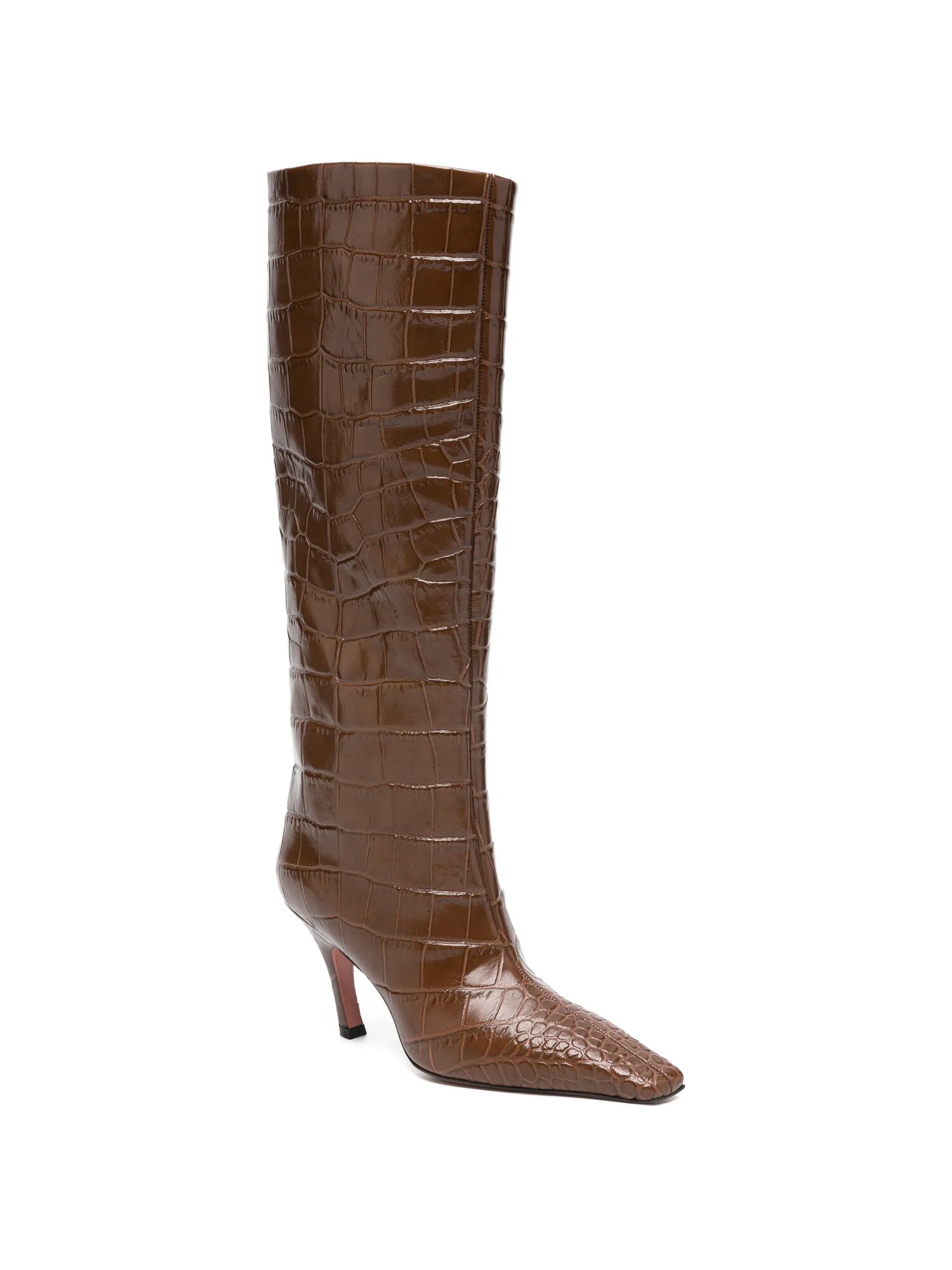 Ботинки Amina Muaddi Mona crocodile-effect pointed-toe boots, размер 37, brown — фото 1
