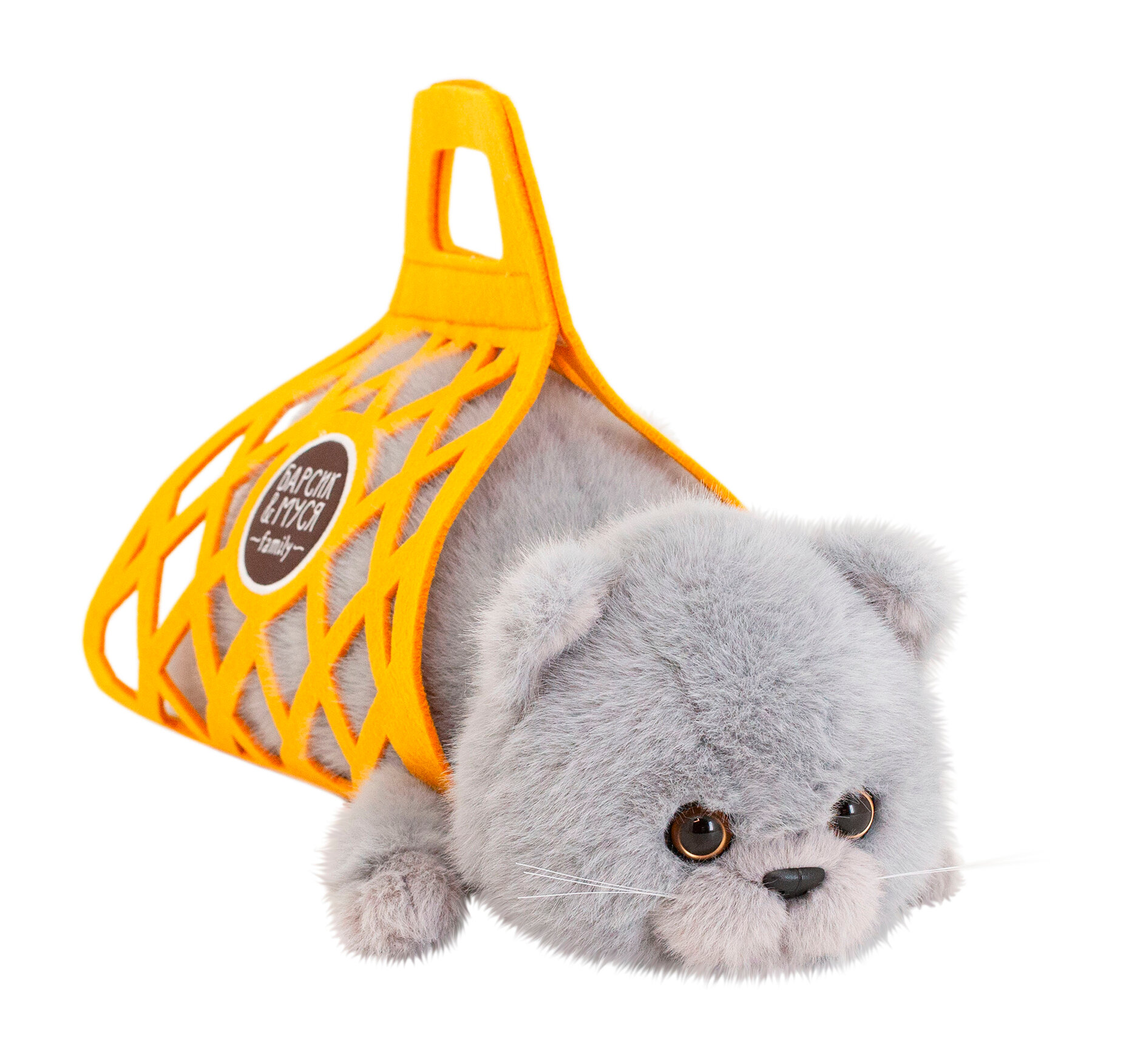 ORANGE TOYS Детская мягкая игрушка Кот Барсик в сумке серый, 35 см