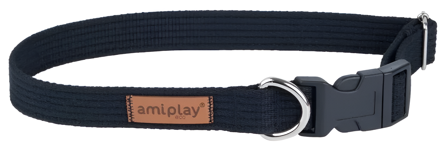 Ошейник AmiPlay "Cotton XL", регулируемый, хлопок, металл, черный, 45 см - 70 см