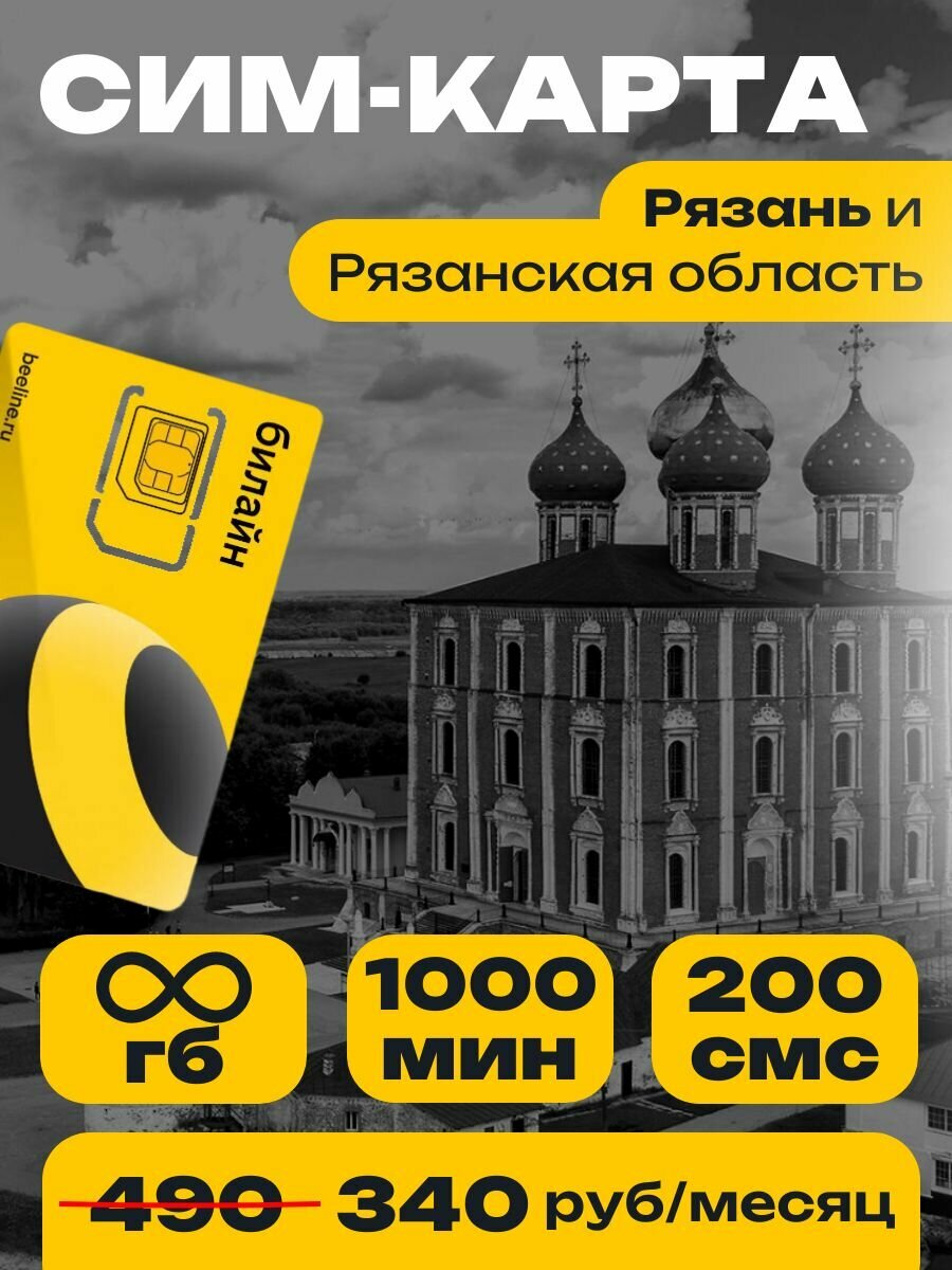 Сим-карта Билайн тариф Эксклюзивный Плюс Рязанская область Безлимитный интернет и 1000 минут за 340 руб.