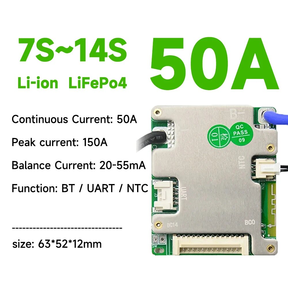 JIABAIDA Smart BMS для LiFePo4 аккумуляторов 4S-17S 7S-14S 50A