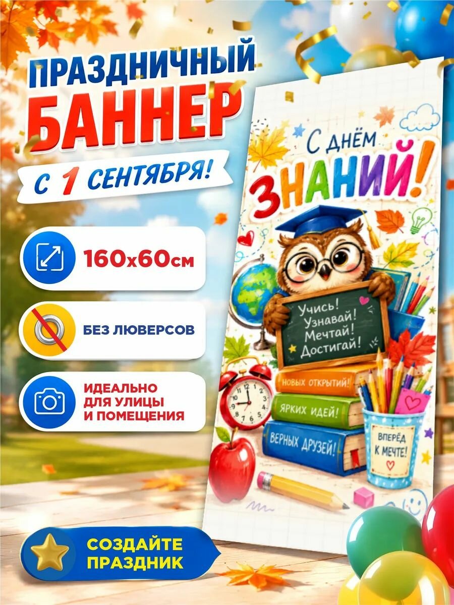 Баннер на 1 сентября для фотозоны фотофон с Днем знаний 160х60 см