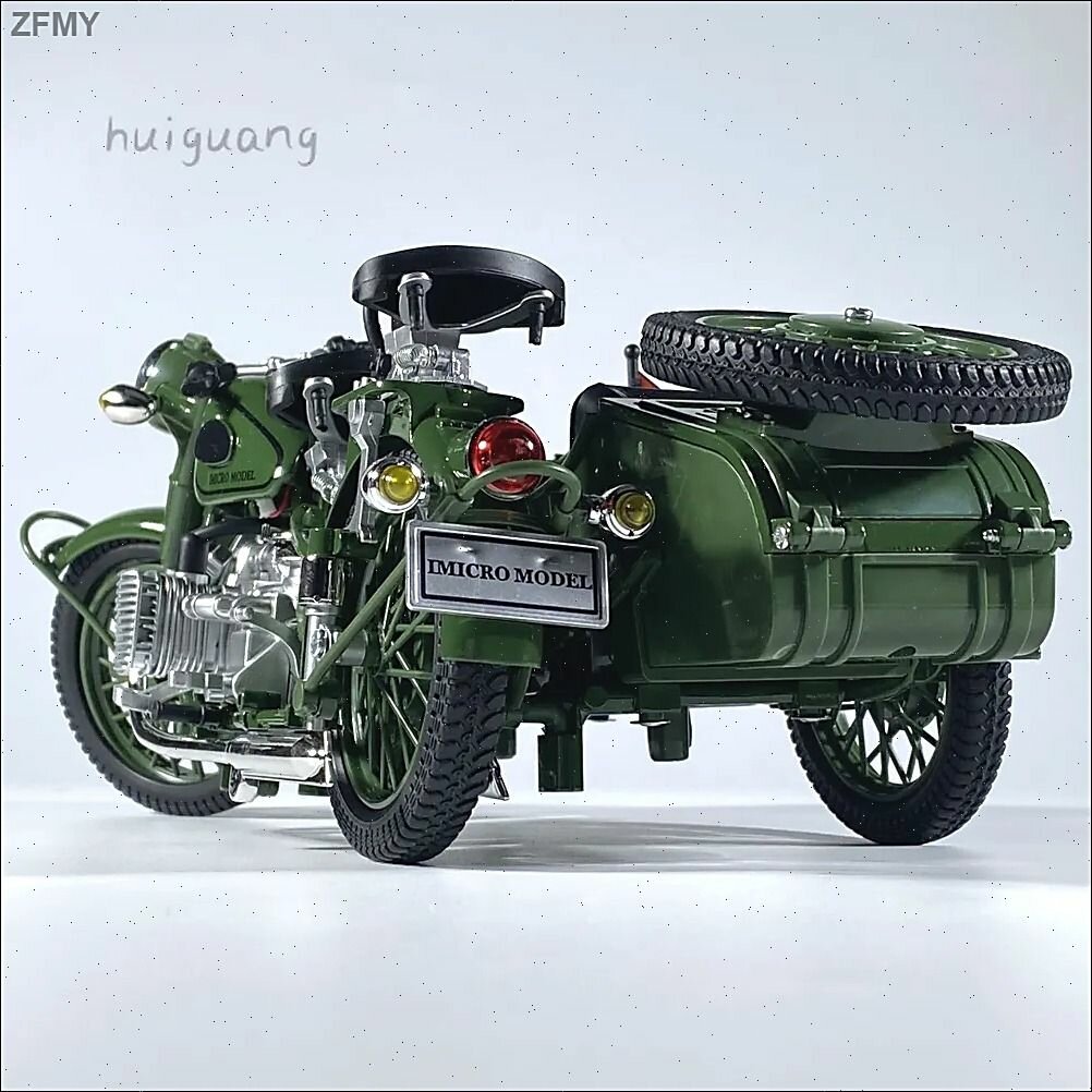 Металл трехколесный 1:10 Ural M72 USSR , Модель из металлического сплава, Со звуком и светом, Классический трехколесный