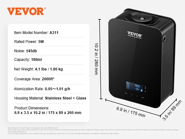 VEVOR Scent Air Machine 180/480/850ml Bluetooth Smart Essential Oil Diffuser Waterless HVAC для дома, офиса, отеля