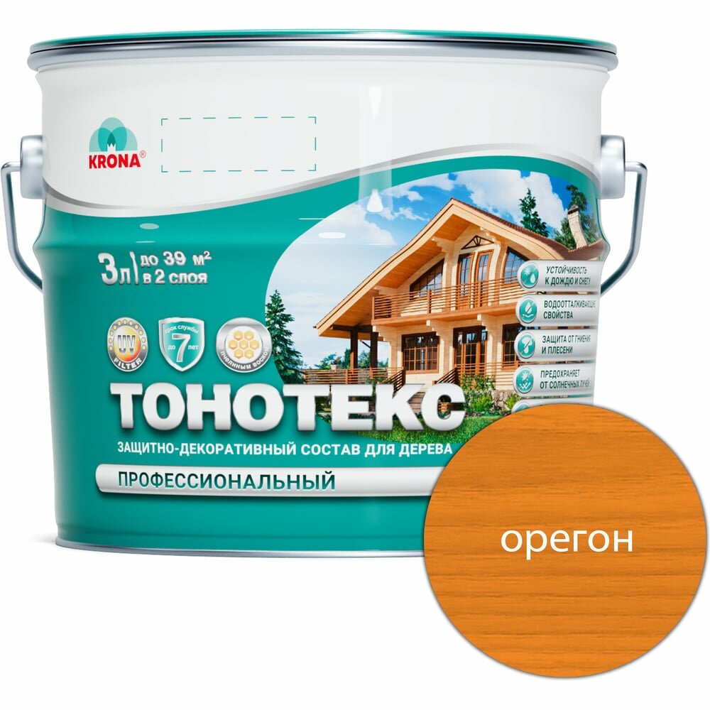 Защитно-декоративный состав для дерева KRONA Тонотекс (орегон; 3 л) 66332509