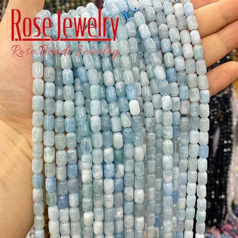Бусины из натурального камня Rose and Beads 6*9 мм 6X9mm 18pcs beads, Голубой, Aquamarine