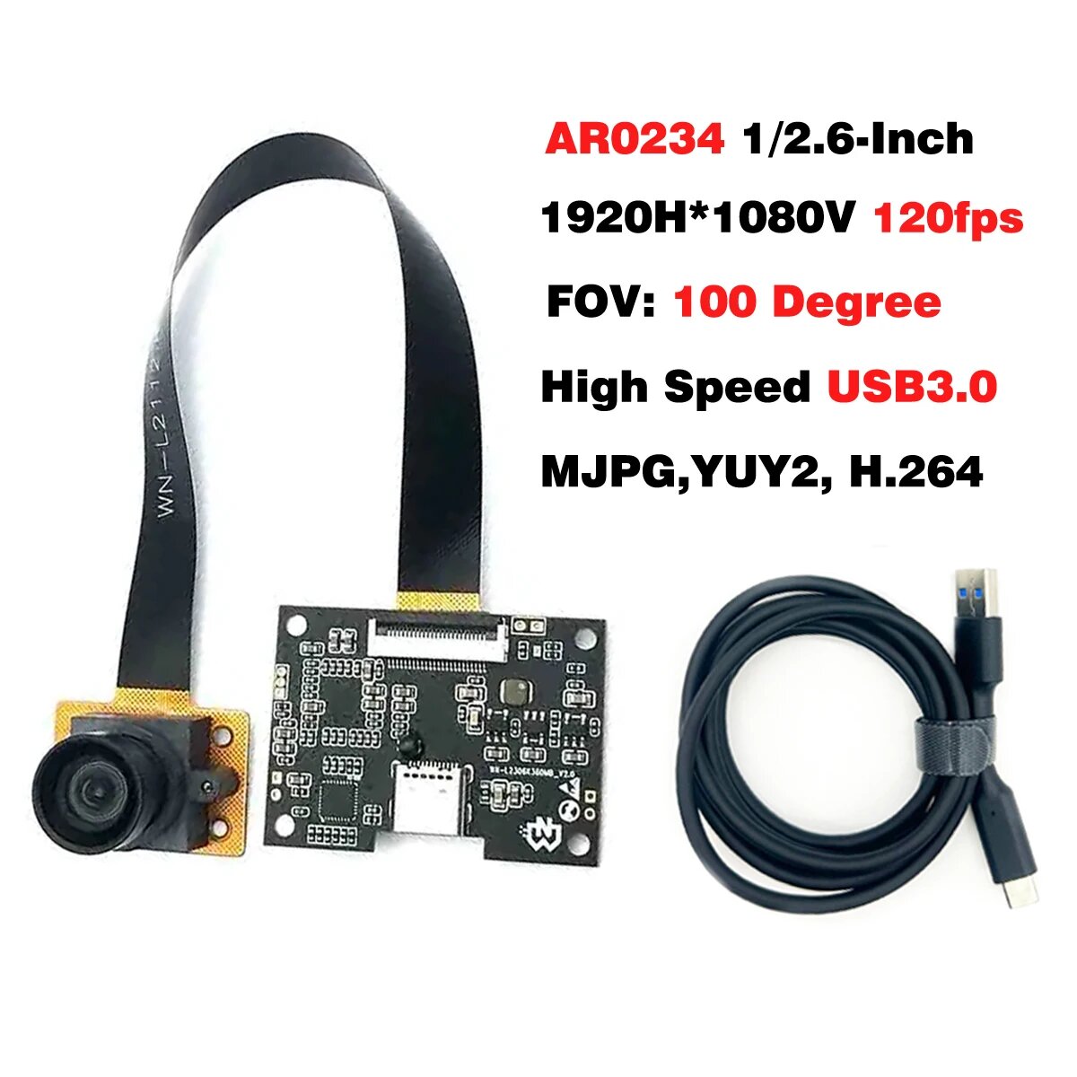 Модуль камеры 2 МП HD 1080P (1920x1080) AR0234 USB3.0, 120 кадров/с, глобальный затвор, MJPG, YUY2, H.264 FF 100 ° Type-C для документов