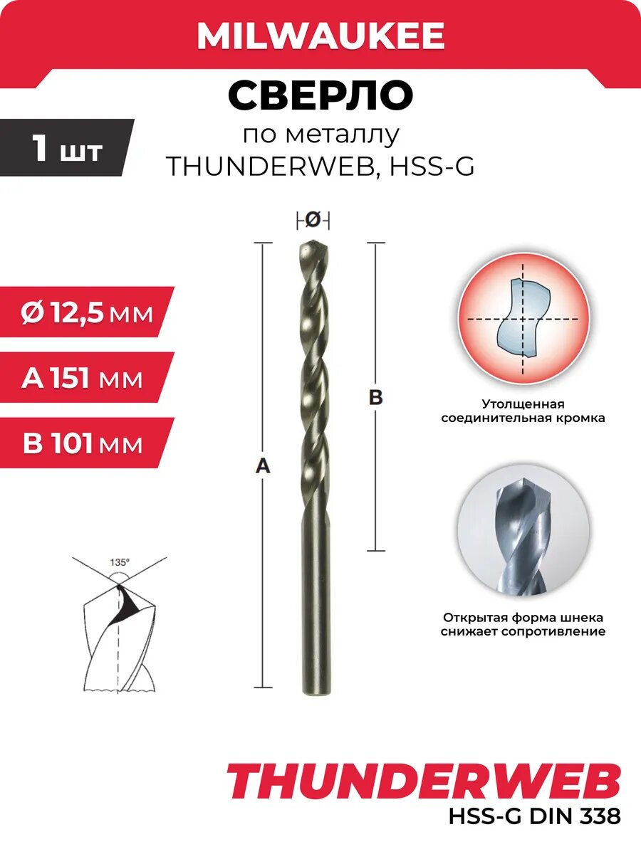 Сверло по металлу HSS-G 12.5 x 151 мм 1 шт, 4932352372