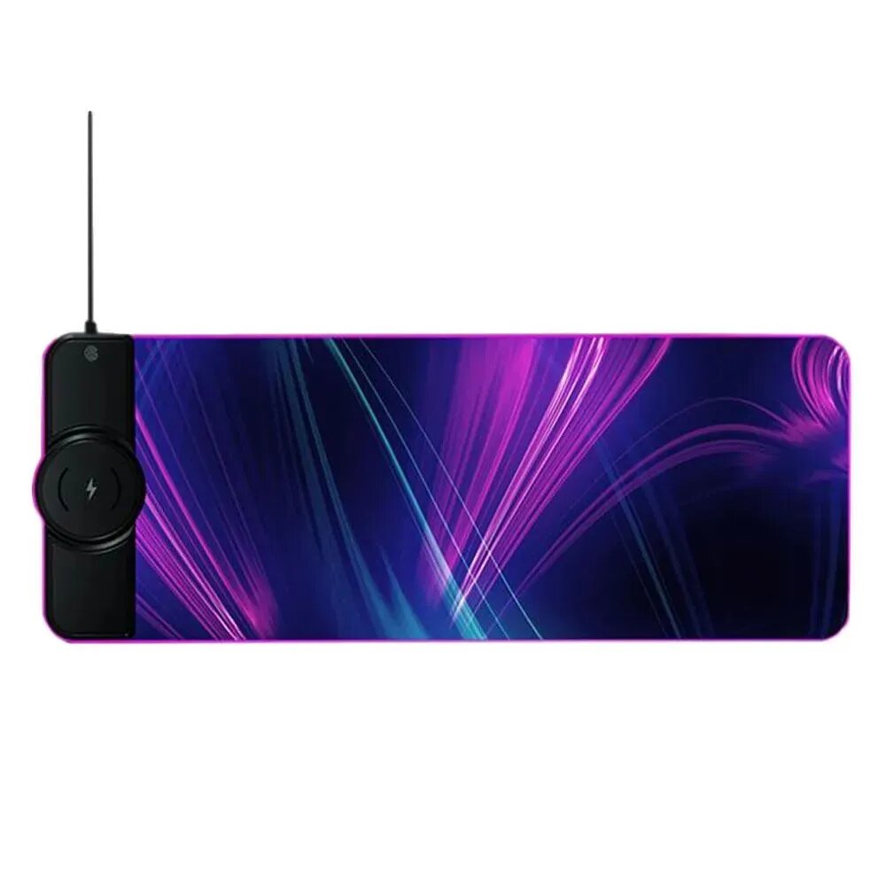 Коврик для мышки синий с RGB подсветкой и беспроводной зарядкой, 83.71x28.82 см — фото 1