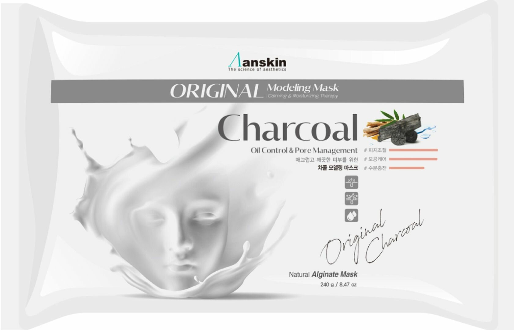 Anskin Альгинатная маска для жирной кожи с расширенными порами Charcoal Modeling Mask, 240 г (Refill)