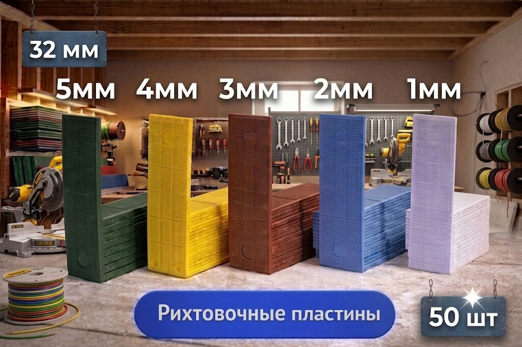 Пластины рихтовочные и монтажные, набор 50 шт, 1-5 мм, регулировочные выравнивающие