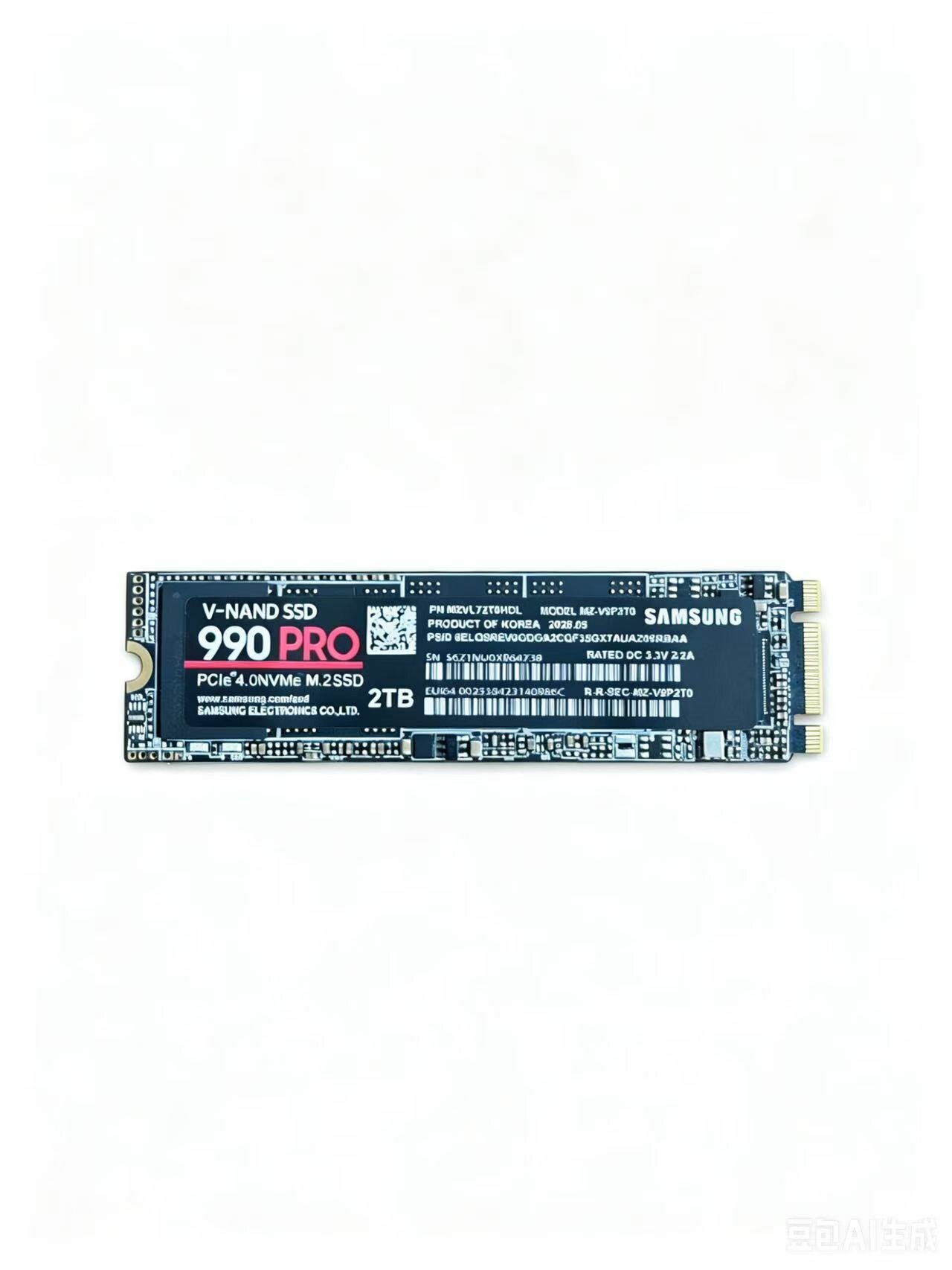 SSD Samsung 2TB 990 Pro MZ-V9P2T0BW, форм-фактор 22110, скорость чтения до 7450 МБ/c, чёрный