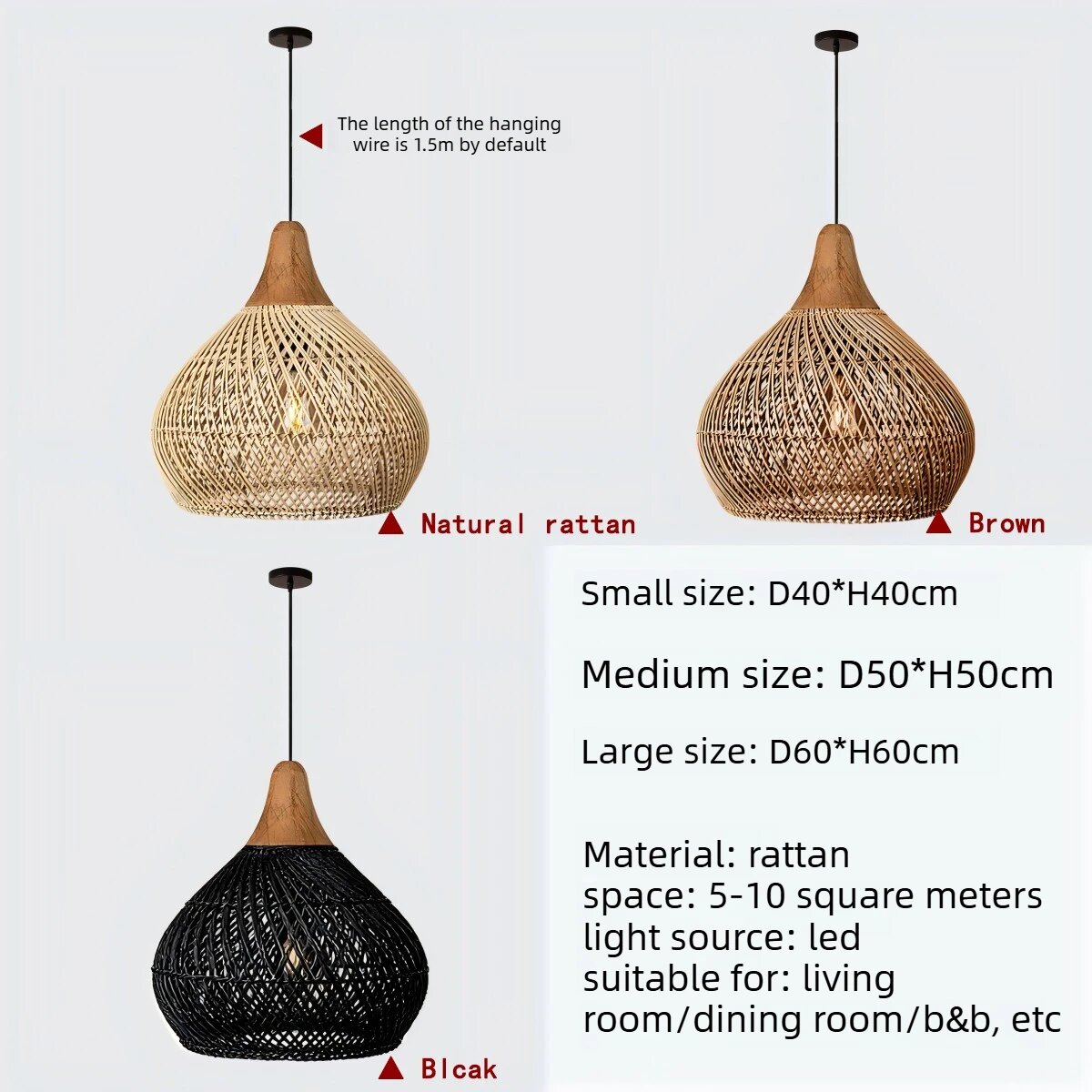 Японская люстра из ватикаби rattan "Wabi-Sabi" - Ручная плетёная лампа E27 в бохо-стиле для ресторанов, кофеен, столовых, кухонь в островном стиле C