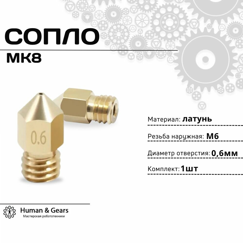 Сопло MK8 0.6 латунь для Ender 3 / CR10