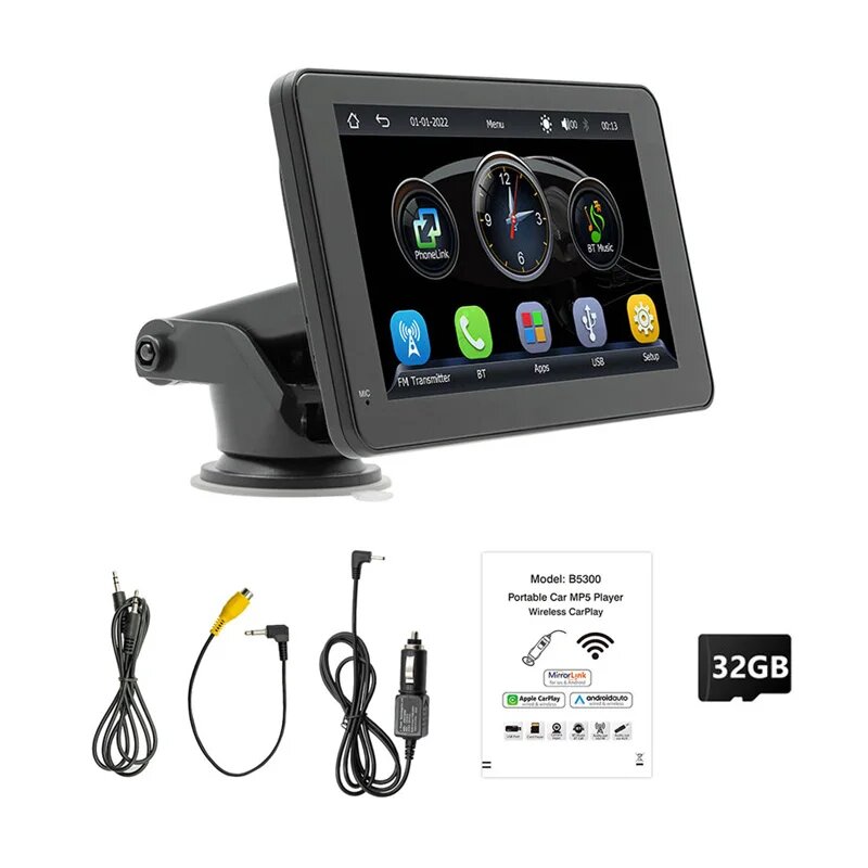 Автомобильная мультимедийная система 7 дюймов с беспроводным CarPlay и Android Auto, универсальный портативный видеоплеер, IPS сенсорный экран, Bluetooth, Mirror Link