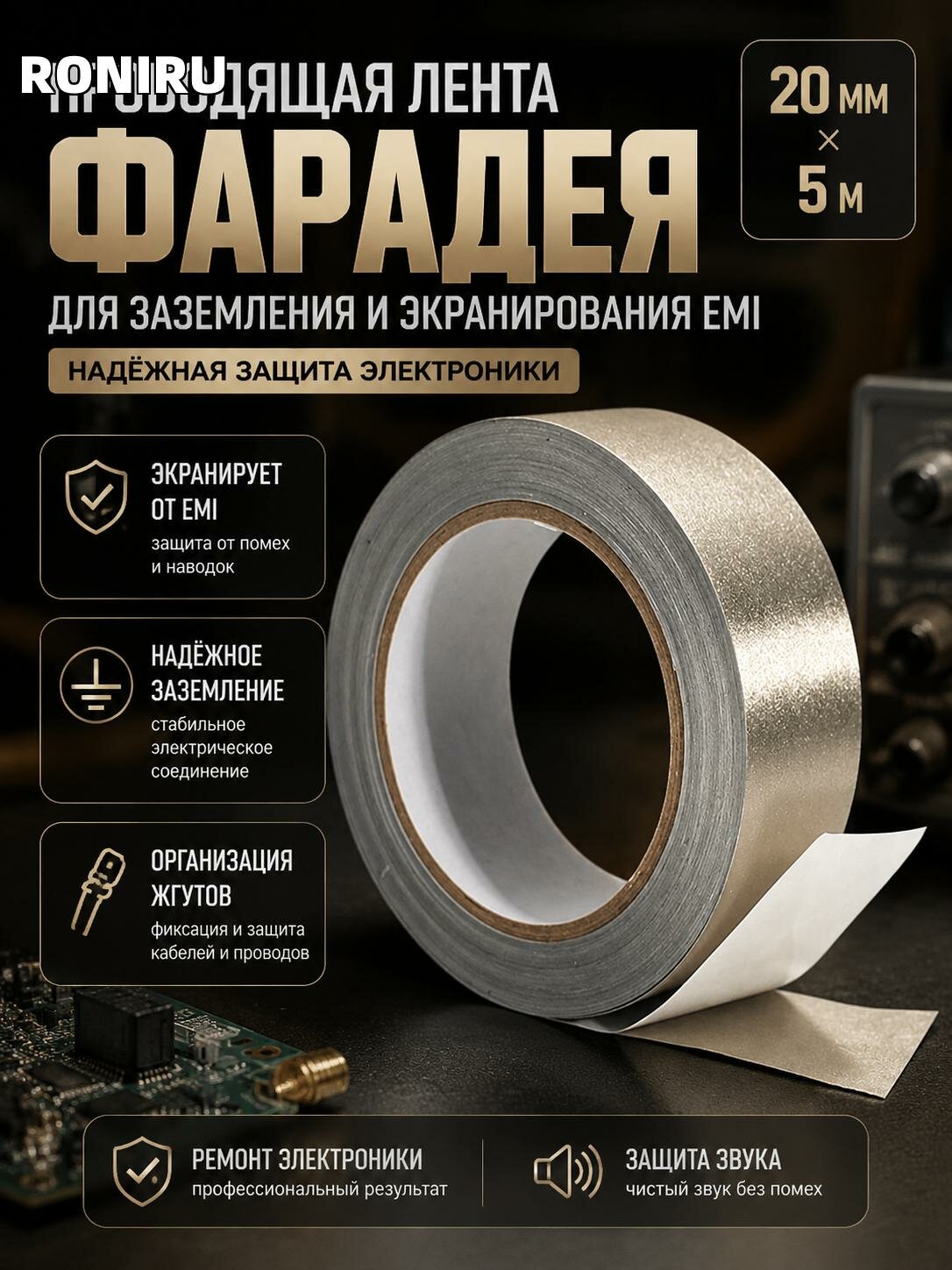 Проводящая лента Фарадея для заземления и экранирования EMI — ремонт электроники, защита звука, организация жгутов