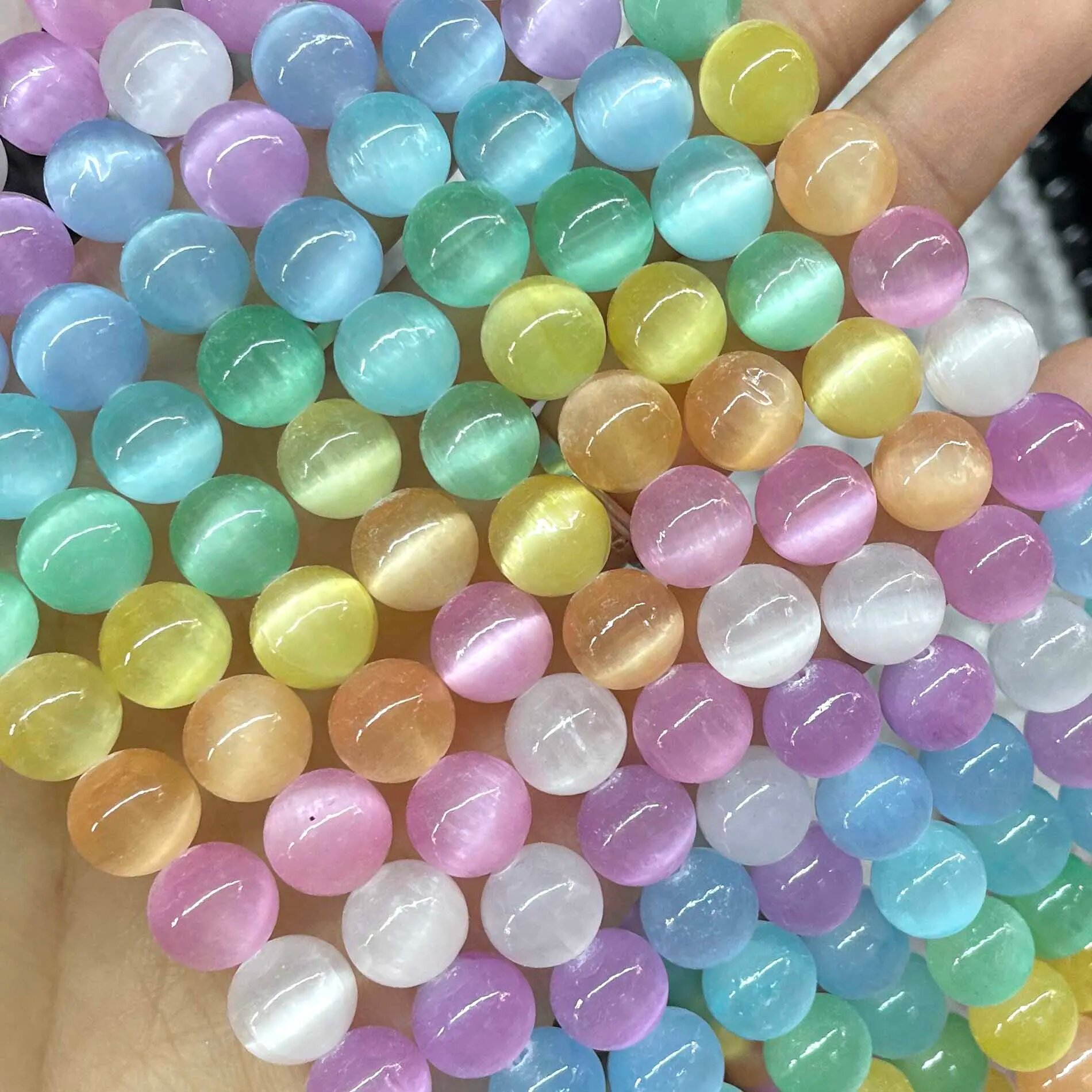 Бусины из селенита JCXAZSJ разных цветов 6мм, 8мм, 10мм 8MM About 45 PCS, Мульти, Colorful 2