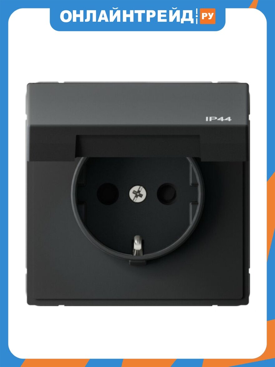 Розетка Systeme Electric (schneider Electric) ArtGallery 16А IP44 с заземл. защ. шторки с крышкой механизм карбон, GAL441046