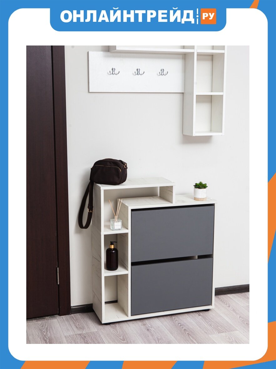 Обувница Letta Ultra Plus вертикальная 2 секции Дуб Крафт Белый/Графит 750х859х246
