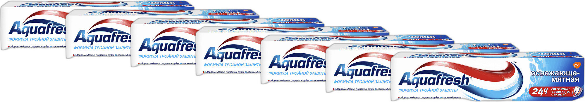 Зубная паста Aquafresh Тройная защита Освежающе-мятная, комплект: 7 упаковок по 100 мл