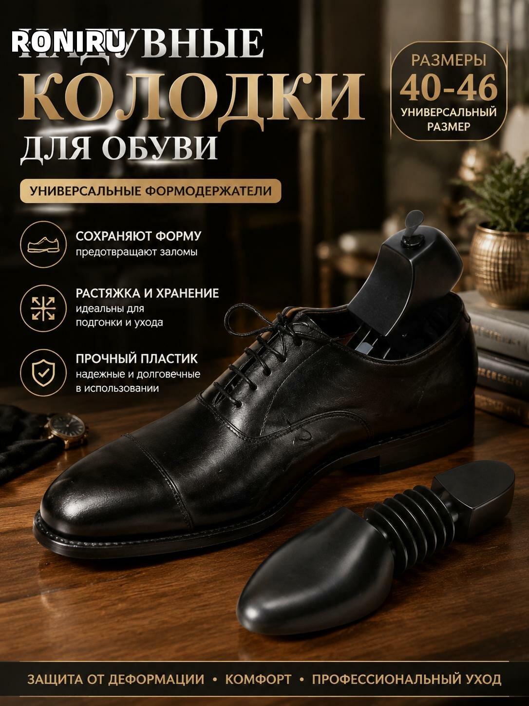 Колодки для обуви надувные, универсальные формодержатели-распорки для растяжки и хранения, набор пластиковых вставок чёрные 40-46