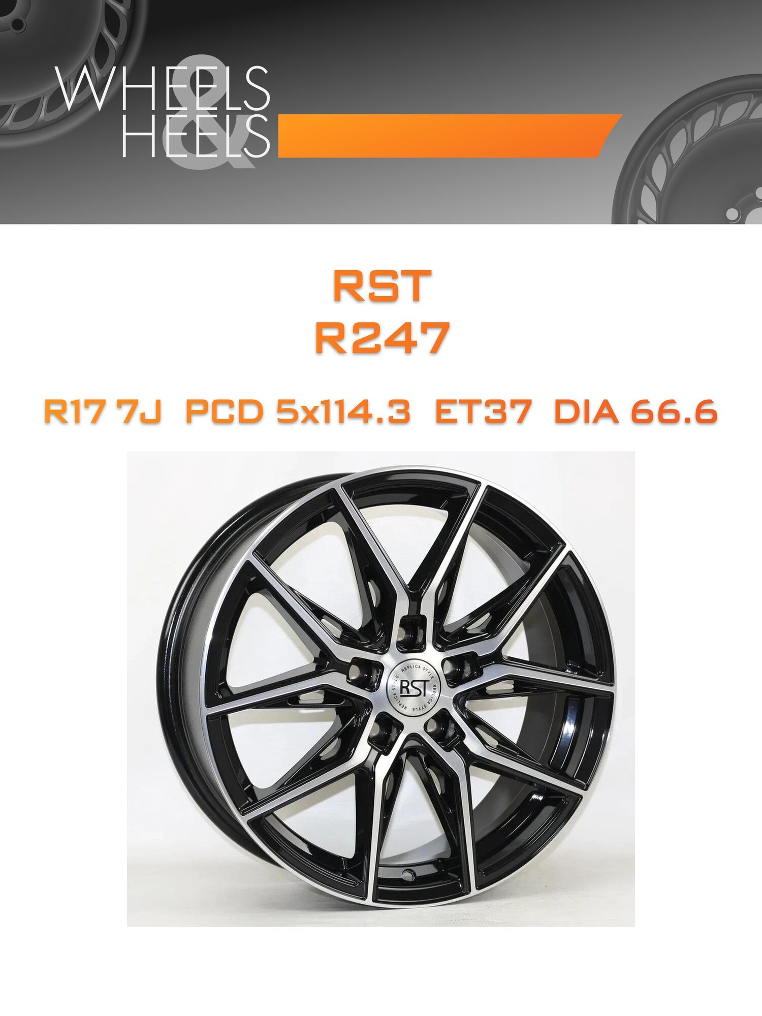 Диск автомобильный литой RST R247 17x7 5x114.3 et37 dia66.6 Чёрный с полированной лицевой частью