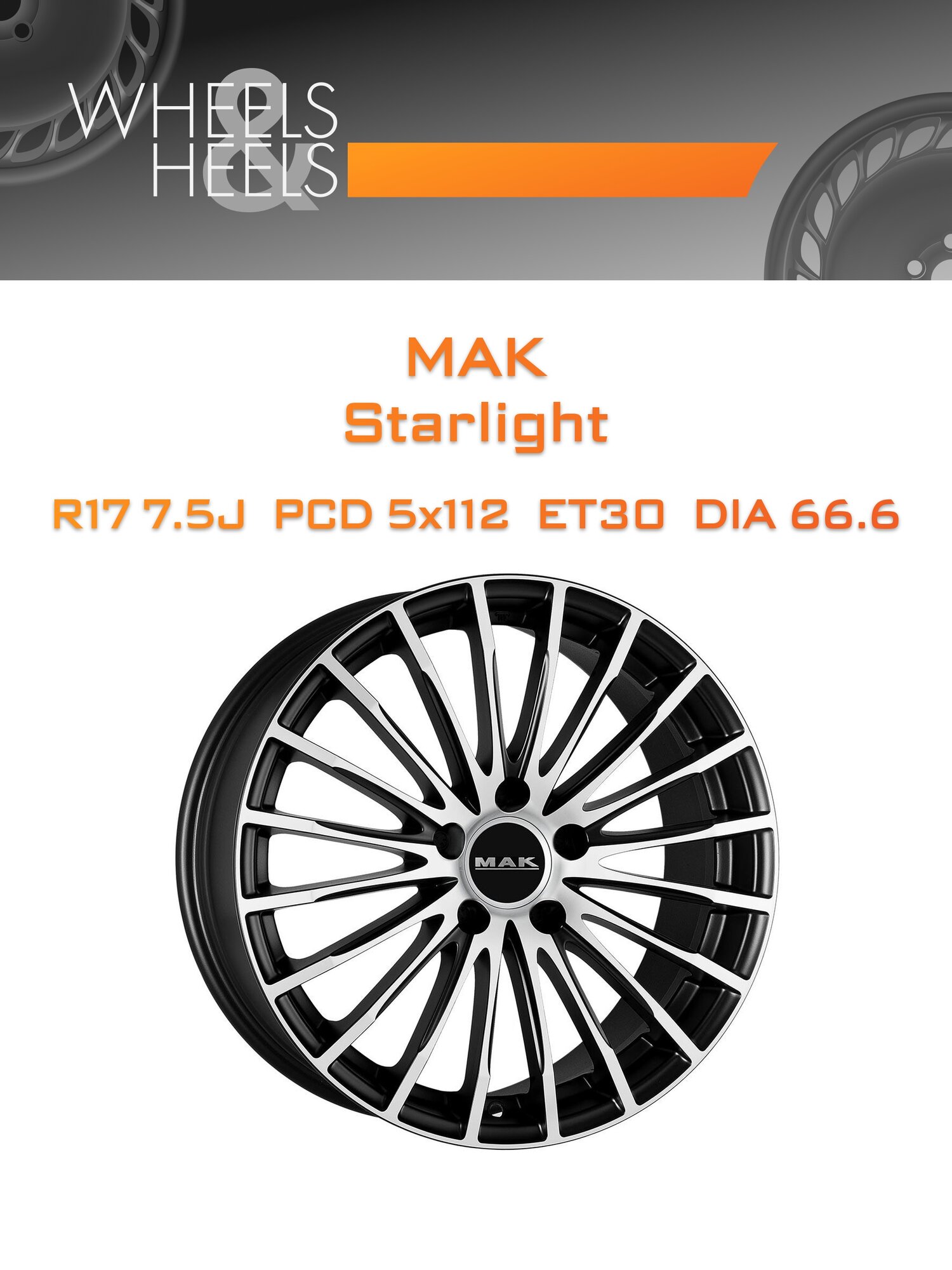 Диск автомобильный литой MAK Starlight 17x7.5 5x112 et30 dia66.6 Чёрный матовый с полированной лицевой частью