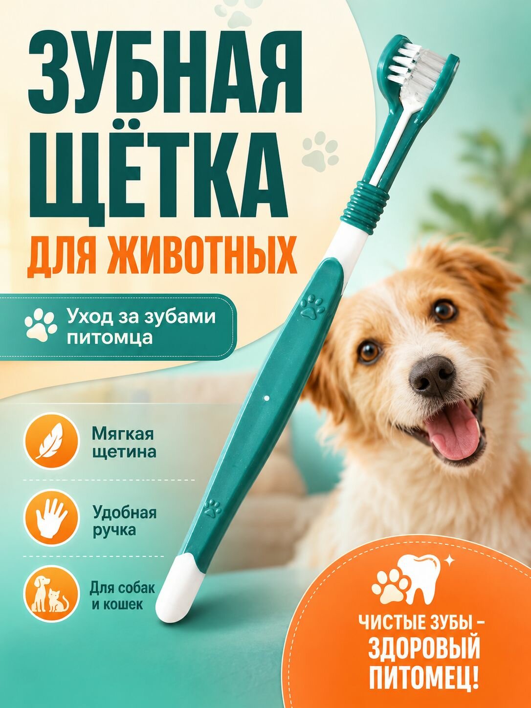 Зубная щетка для собак и кошек трехсторонняя, 3D щетка для чистки зубов питомцев