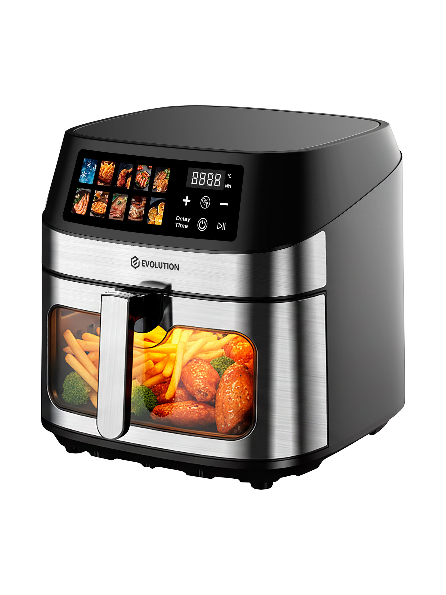 Аэрогрили Evolution AIRO 8900W, аэрогриль 8 л, 2200 Вт, двойной нагрев, металлическая камера, 10 программ, сенсорное управление