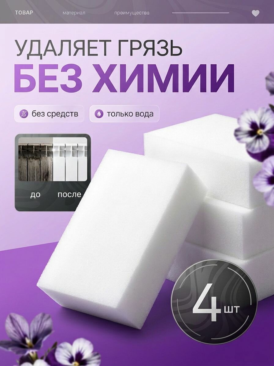 Меламиновая волшебная губка для уборки дома, кухни, мытья посуды и мойки авто, легко убирает пятна и стойкие загрязнения