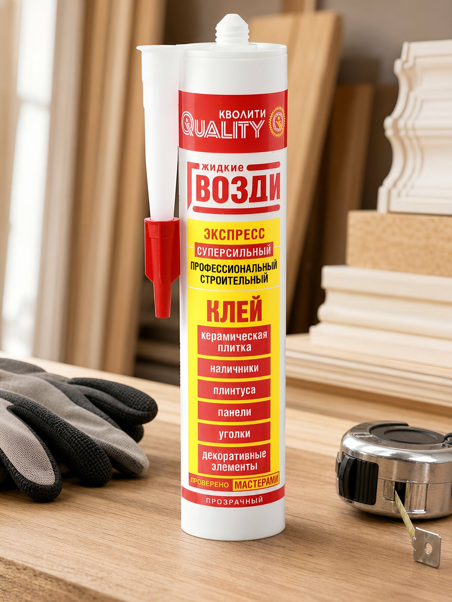 Жидкие гвозди Quality Экспресс-действие 310 г универсальные бесцветные для ремонта и строительства, артикул 6609