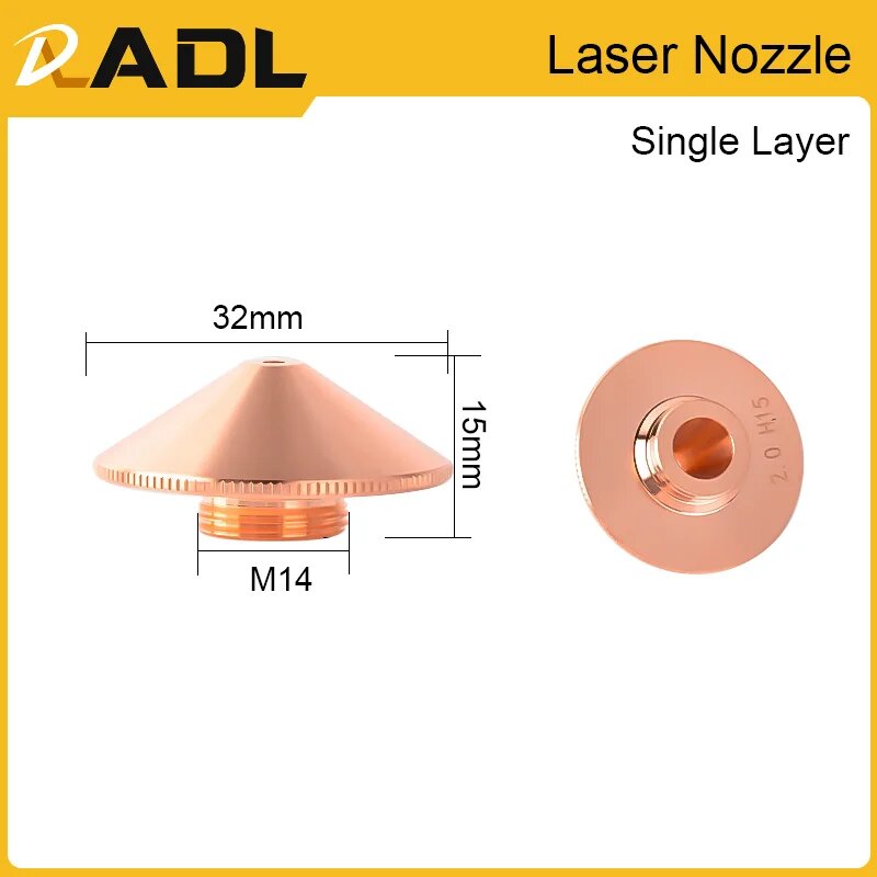 Лазерное сопло RADL D32 H15 M14, калибр 2.5mm, однослойное