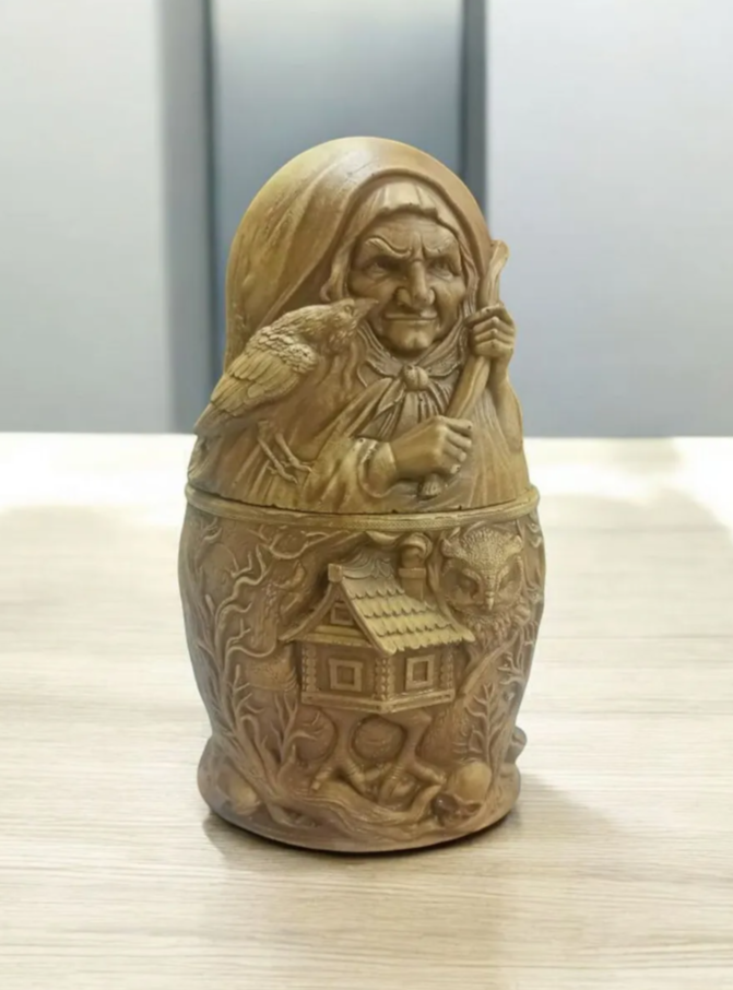 Шкатулка Баба Яга гипсовая ручной работы