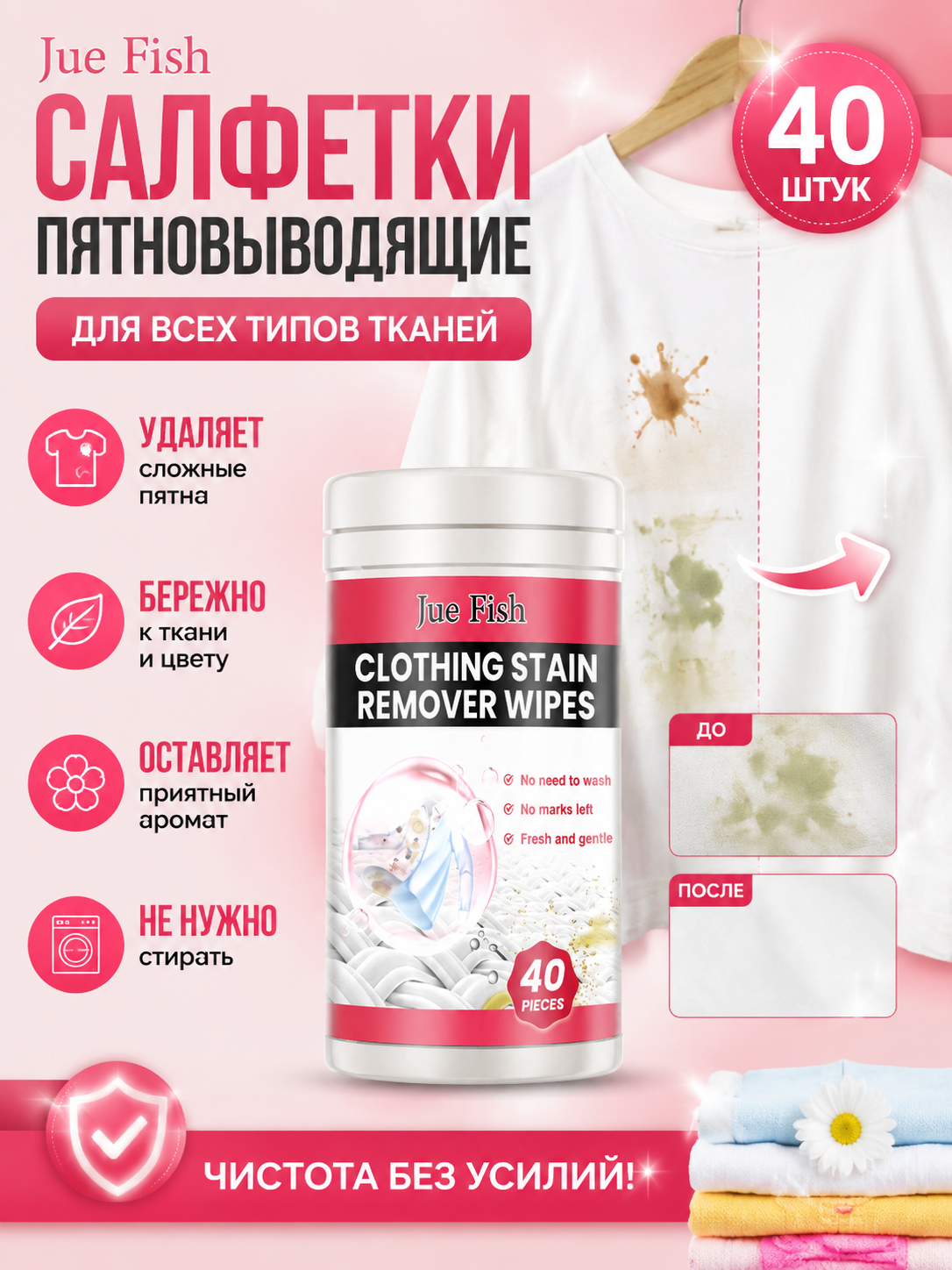 Влажные салфетки для удаления пятен: бережная чистка, защита цвета и приятный аромат