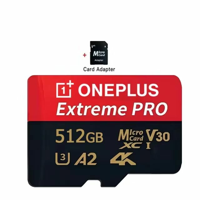 BS Union 512 ГБ Карта памяти microSDXC Extreme Plus (OnePlus_Extreme), Class 10, A2, запись - 45 Мбайт/сек, чтение - 100 Мбайт/сек, 1 * карта памяти micro TF SD 1 * Адаптер для SD-карты