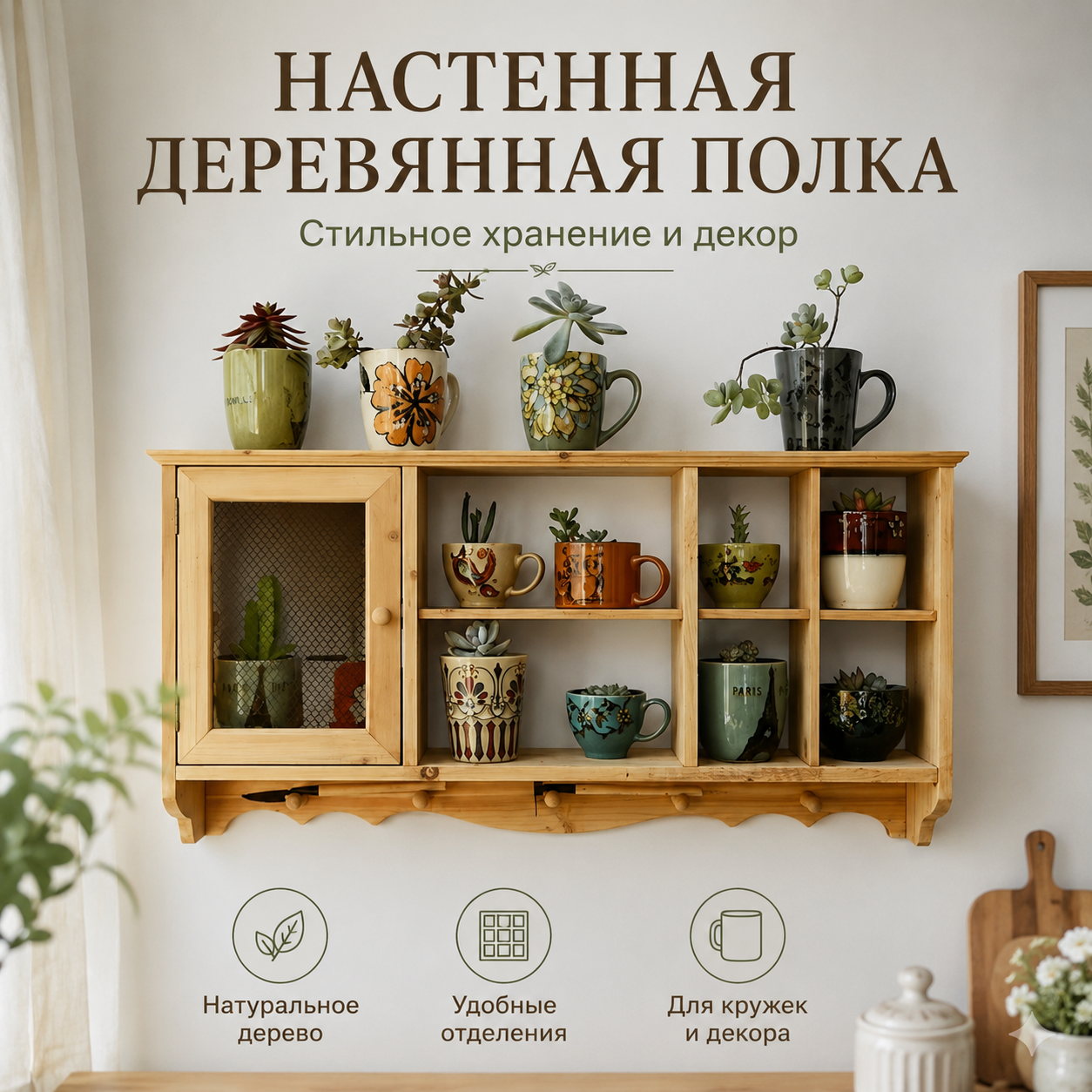 Шкаф навесной Витрина, для ваших коллекций, полка-в ретро стиле, декор в интерьер, 80х16х40 см