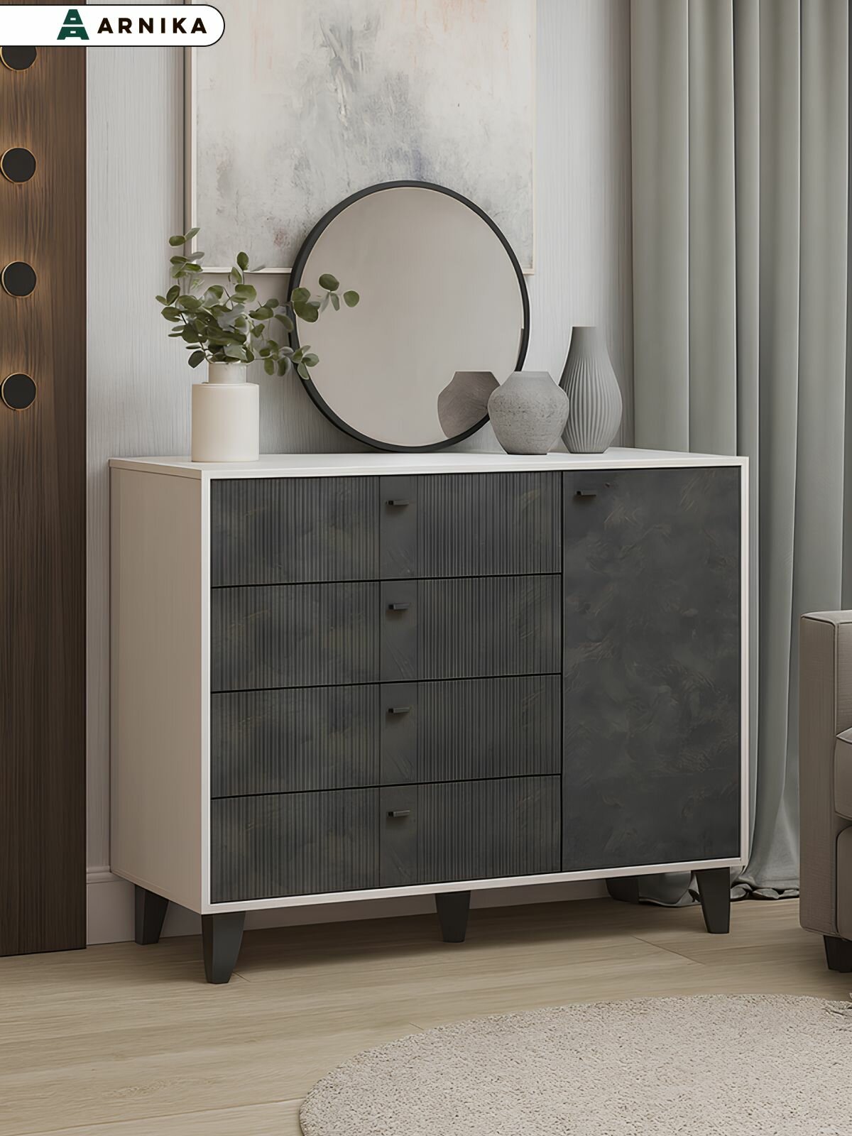 ARNIKA Комод с ящиками Катрин, Белый, Мальта грей