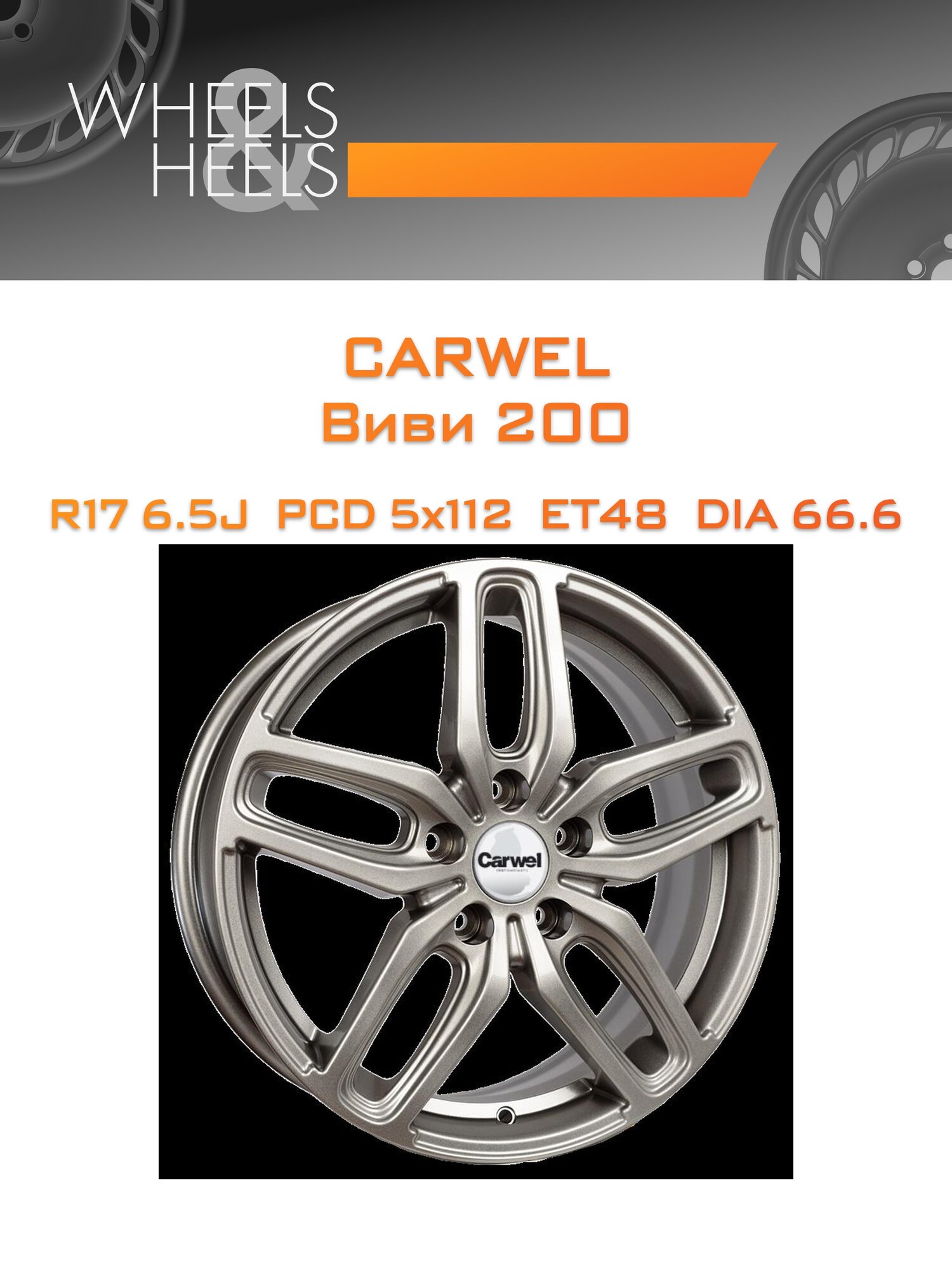 Диск автомобильный литой Carwel Виви 200 17x6.5 5x112 et48 dia66.6 Серебристый металлик