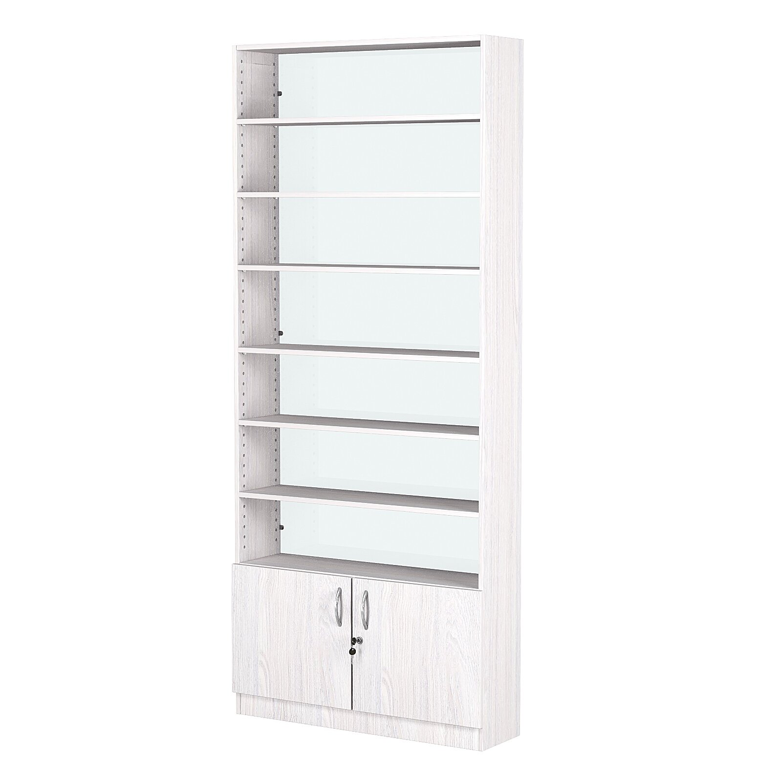 Стеллаж из ДСП с 6-ю полками 250x900 мм серии LEVEL-6 №11-1 (З/C - стекло), Ясень Анкор светлый